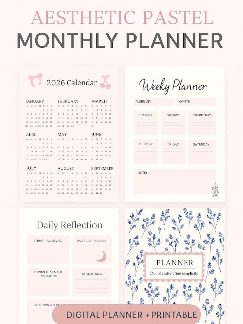 Aesthetic Pastel 2026 Monthly Planner | Floral Journal (digital ...