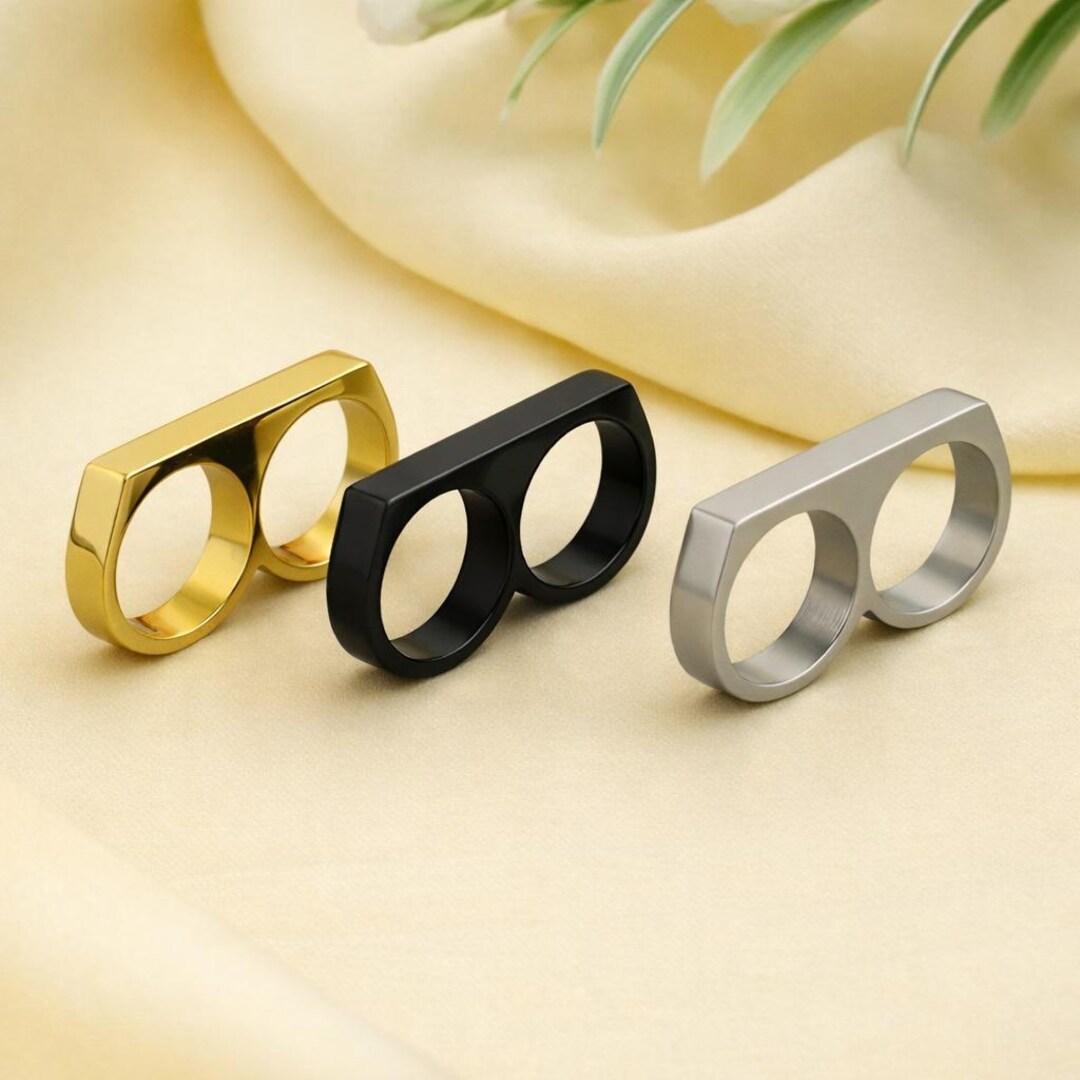 Modern Gold Plated Geometric Two-finger Ring, Statement Gold Bar Ring ...