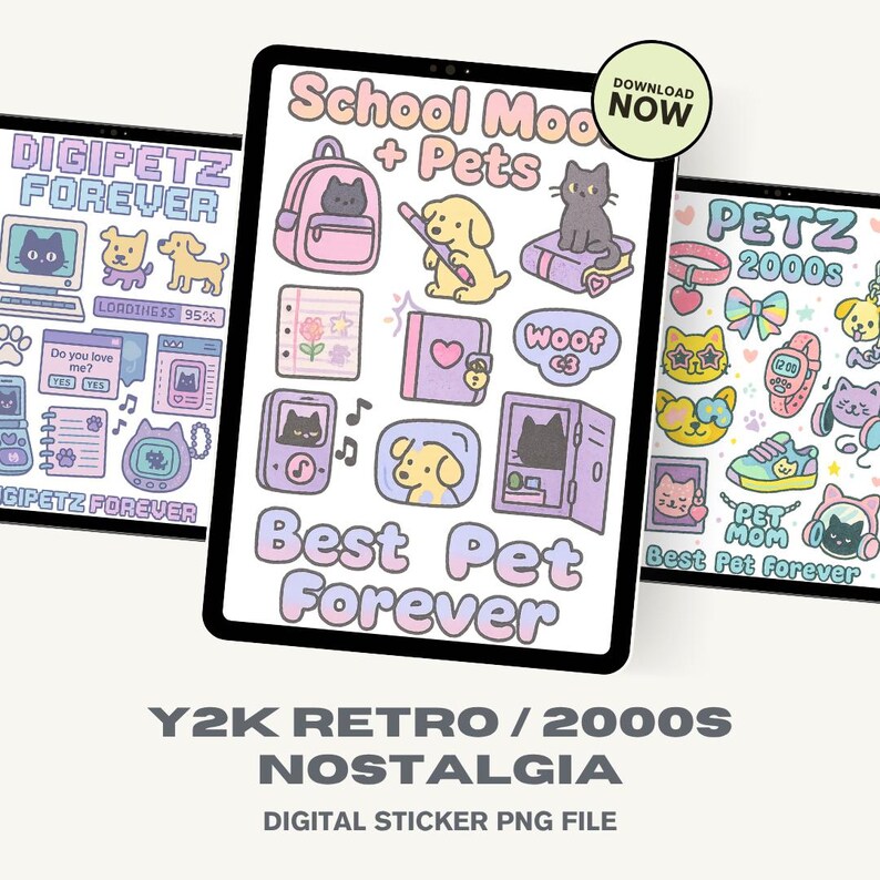 Y2K Pet Clipart: Retro 2000s Kawaii PNG Stickers (digital) - Etsy
