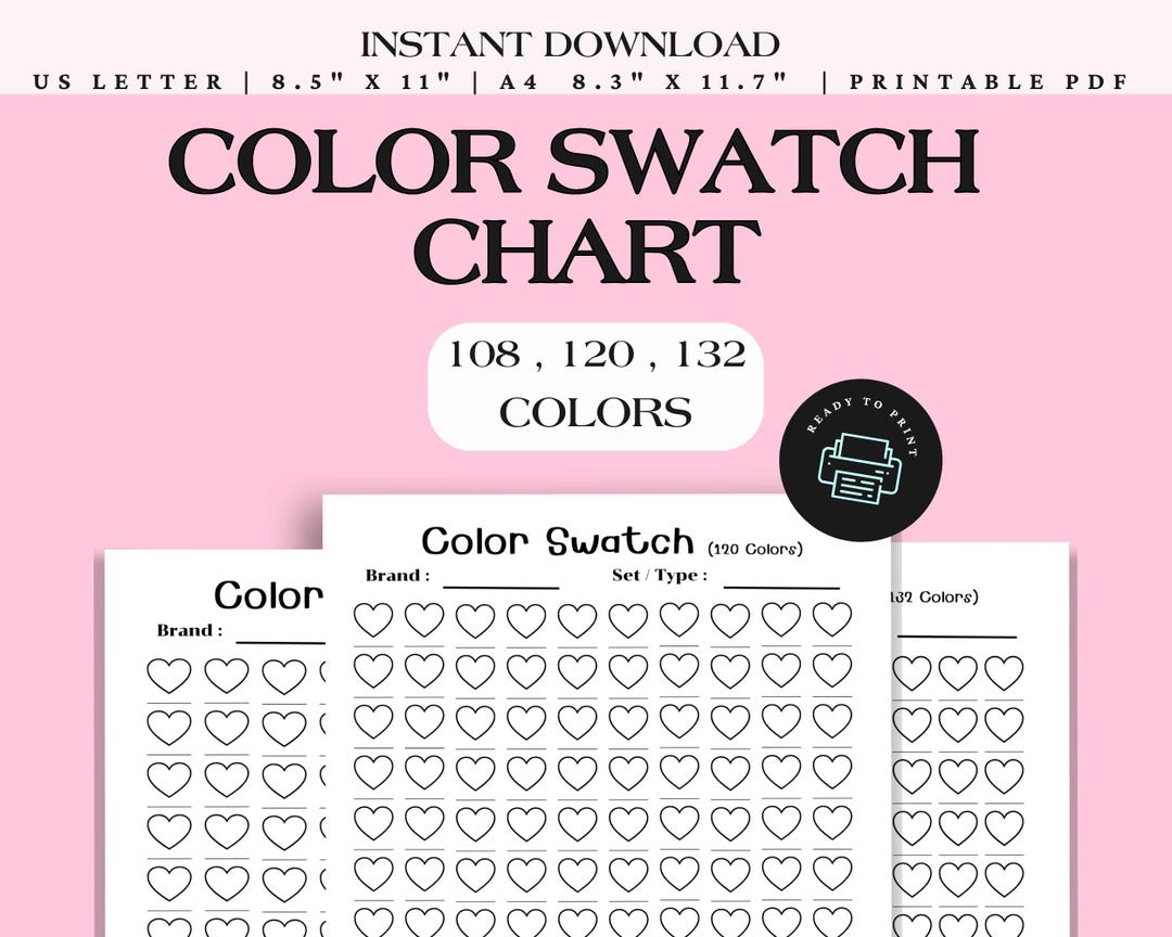 Color Swatch Chart Printable – Blank Color Palette for Artists – 108 ...