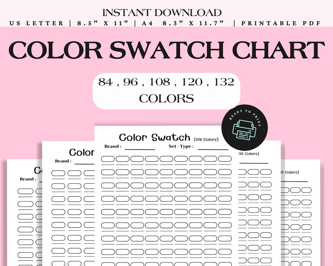 Color Swatch Chart Printable – Blank Color Palette for Artists – 84/96 ...