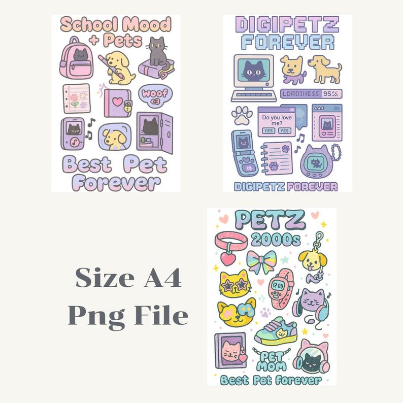 Y2K Pet Clipart: Retro 2000s Kawaii PNG Stickers (digital) - Etsy