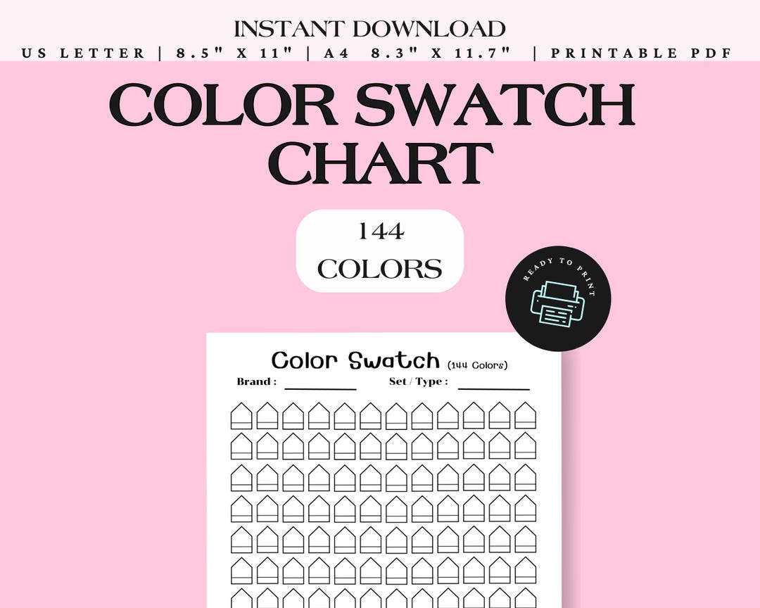 Color Swatch Chart Printable – Blank Color Palette for Artists – 144 ...