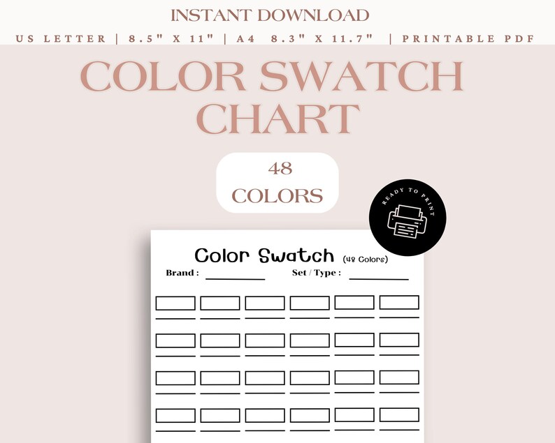 48 Colors Swatch Chart for Printable – Alcohol Marker Swatch Sheet ...