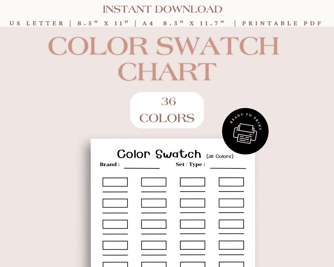 36 Color Swatch Chart Printable | Rectangle Color Swatch Sheet PDF ...