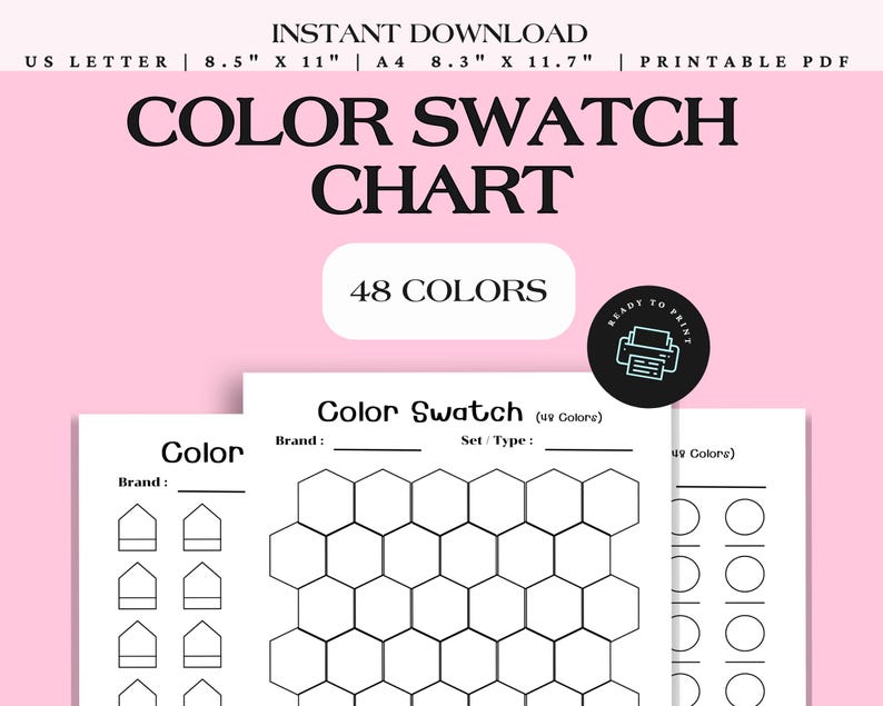 Color Swatch Chart Printable – Blank Color Palette for Artists – 48 ...