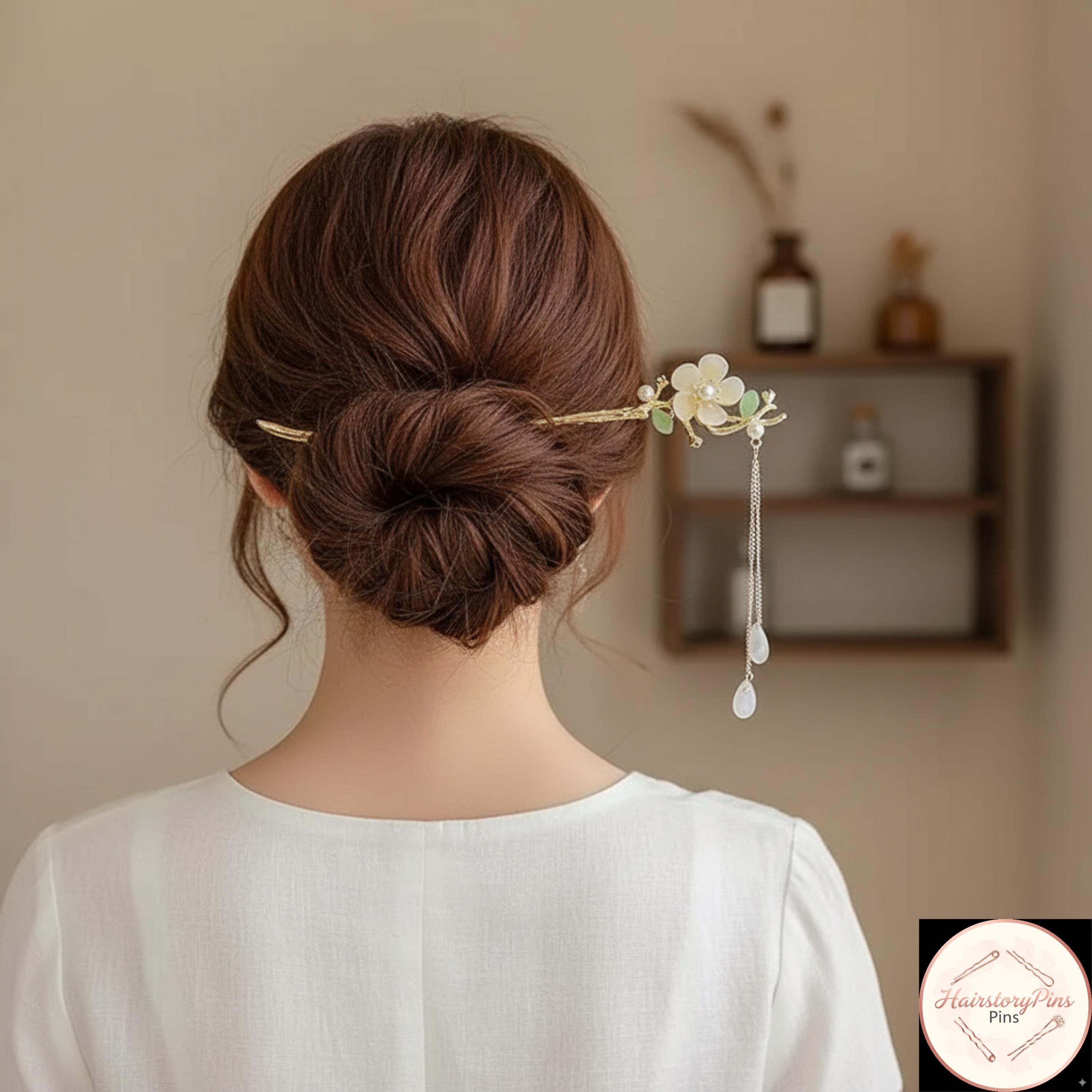 Handmade Chinese Style Flower Hair Stick – Elegant Tassel Hairpin - Etsy