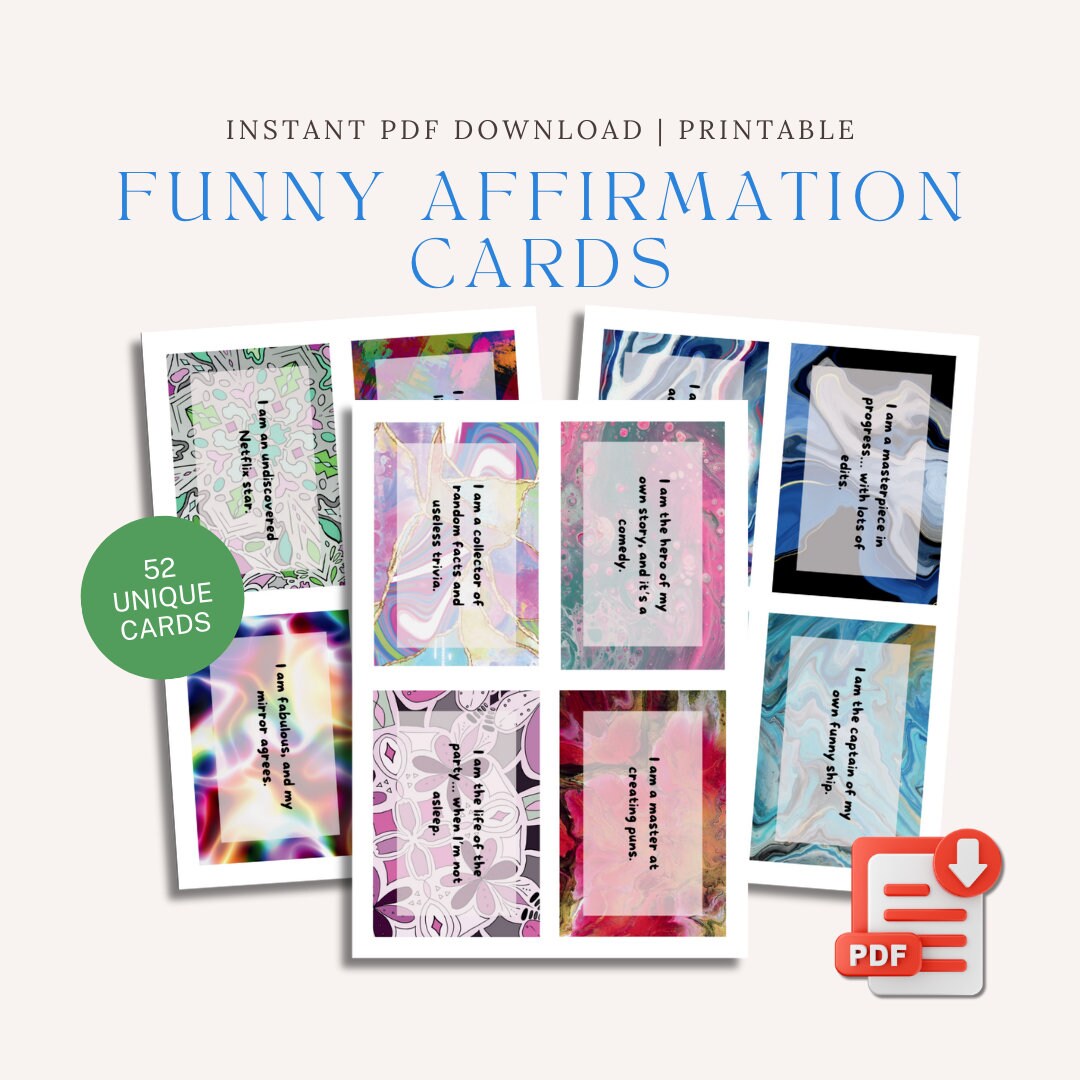 50 Printable Funny Affirmation Cards Daily Humor & Positivity Mental ...