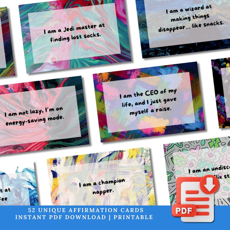 50 Printable Funny Affirmation Cards Daily Humor & Positivity Mental ...