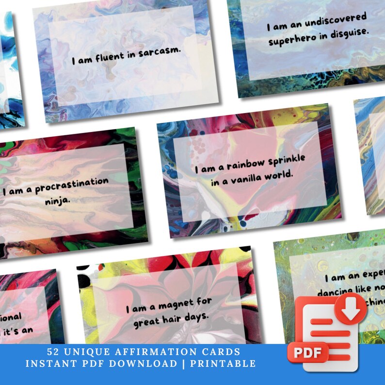 50 Printable Funny Affirmation Cards Daily Humor & Positivity Mental ...