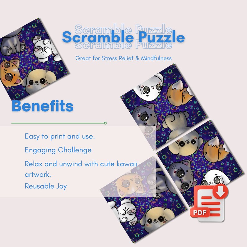 Firework Furry Friends Printable Kawaii Animal Puzzle Fourth of July ...