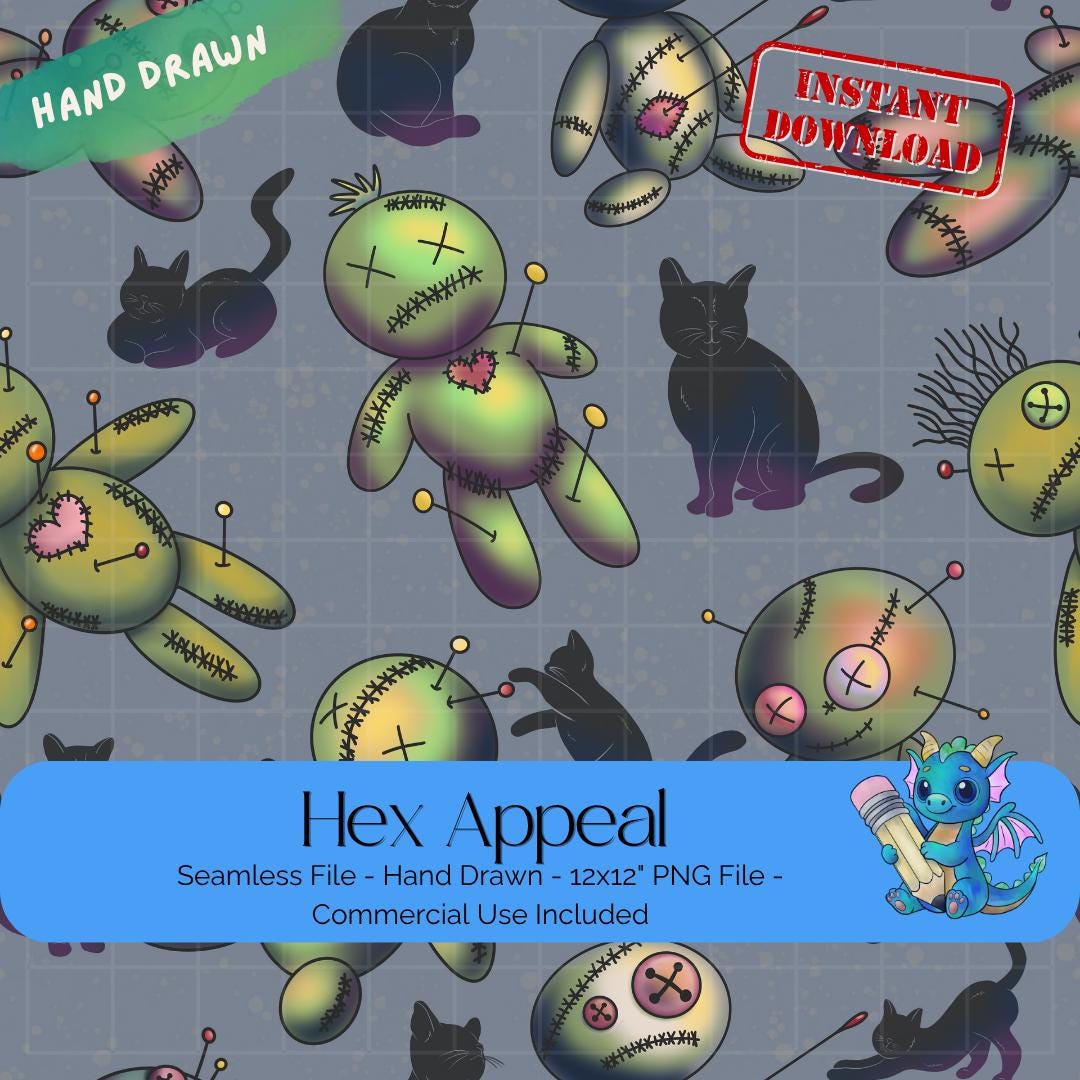 Hex Appeal, Voodoo Doll Seamless Pattern, Gothic Halloween Digital ...