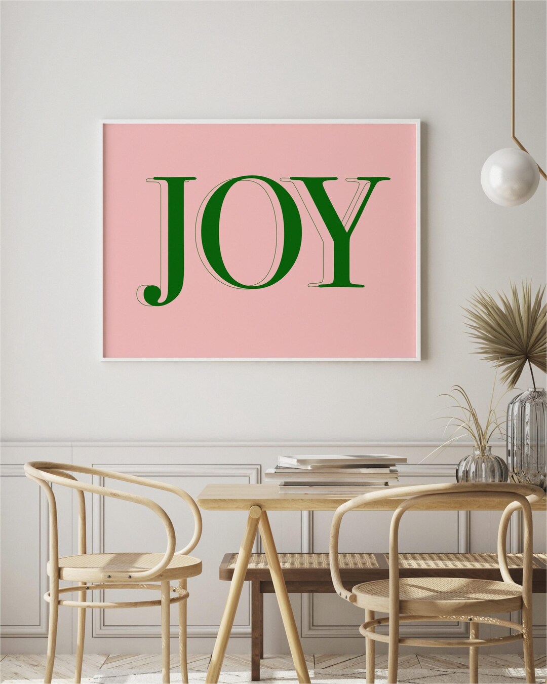 Joy Poster – Minimal Christmas Wall Art Printable Pink and Green ...