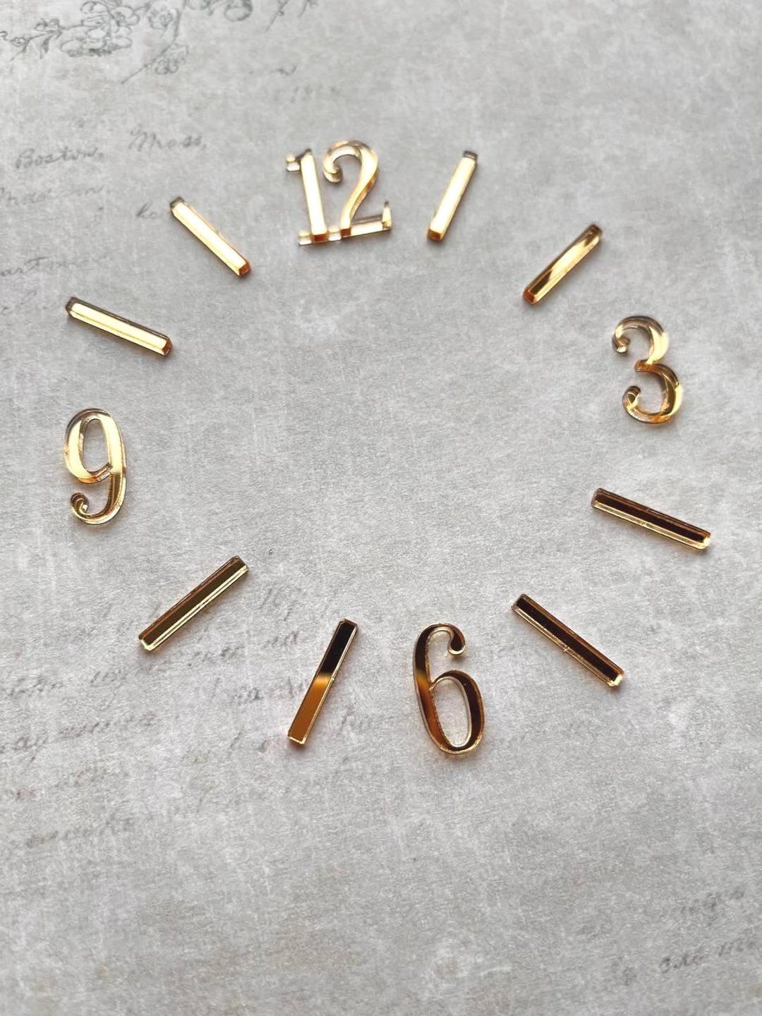 Mirror Acrylic Clock Numbers & Markers Kit 12 Pcs: Laser Cut Gold ...
