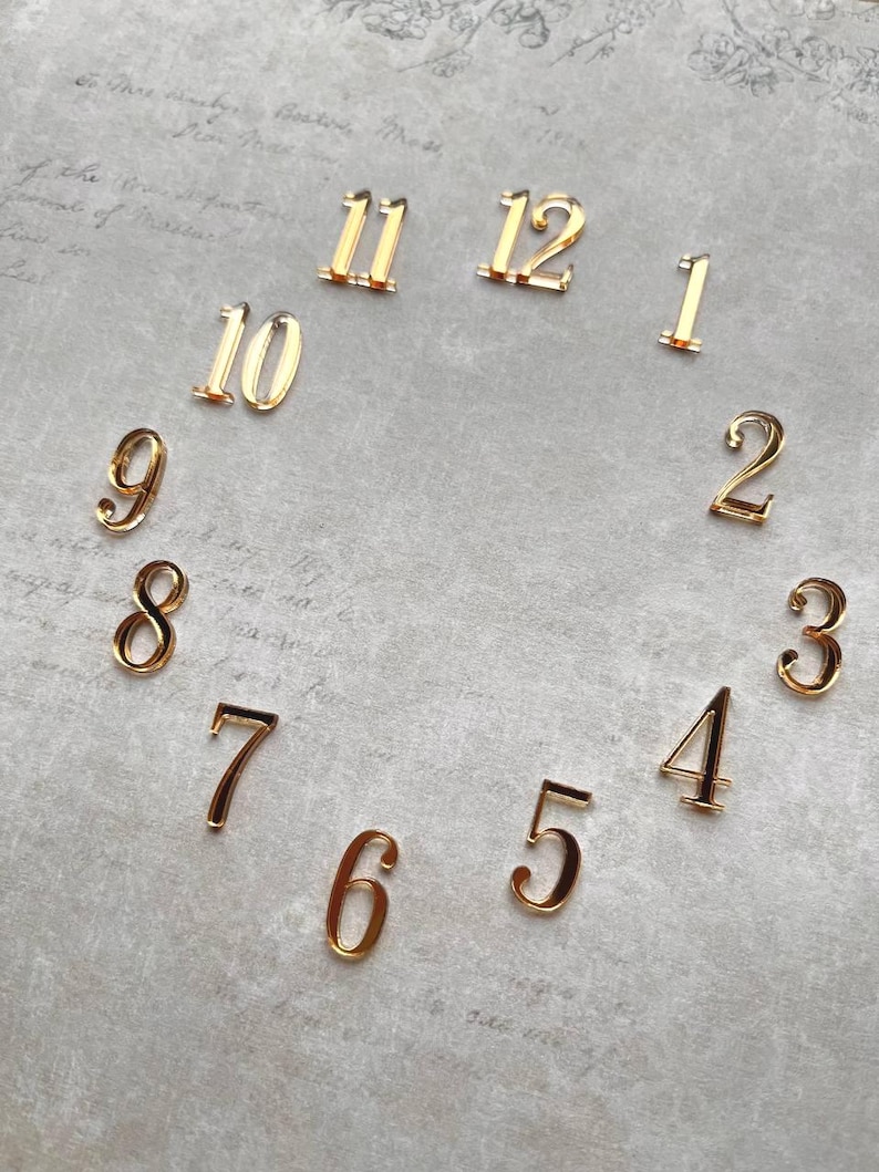 Mirror Acrylic Clock Numbers & Markers Kit 12 Pcs: Laser Cut Gold ...