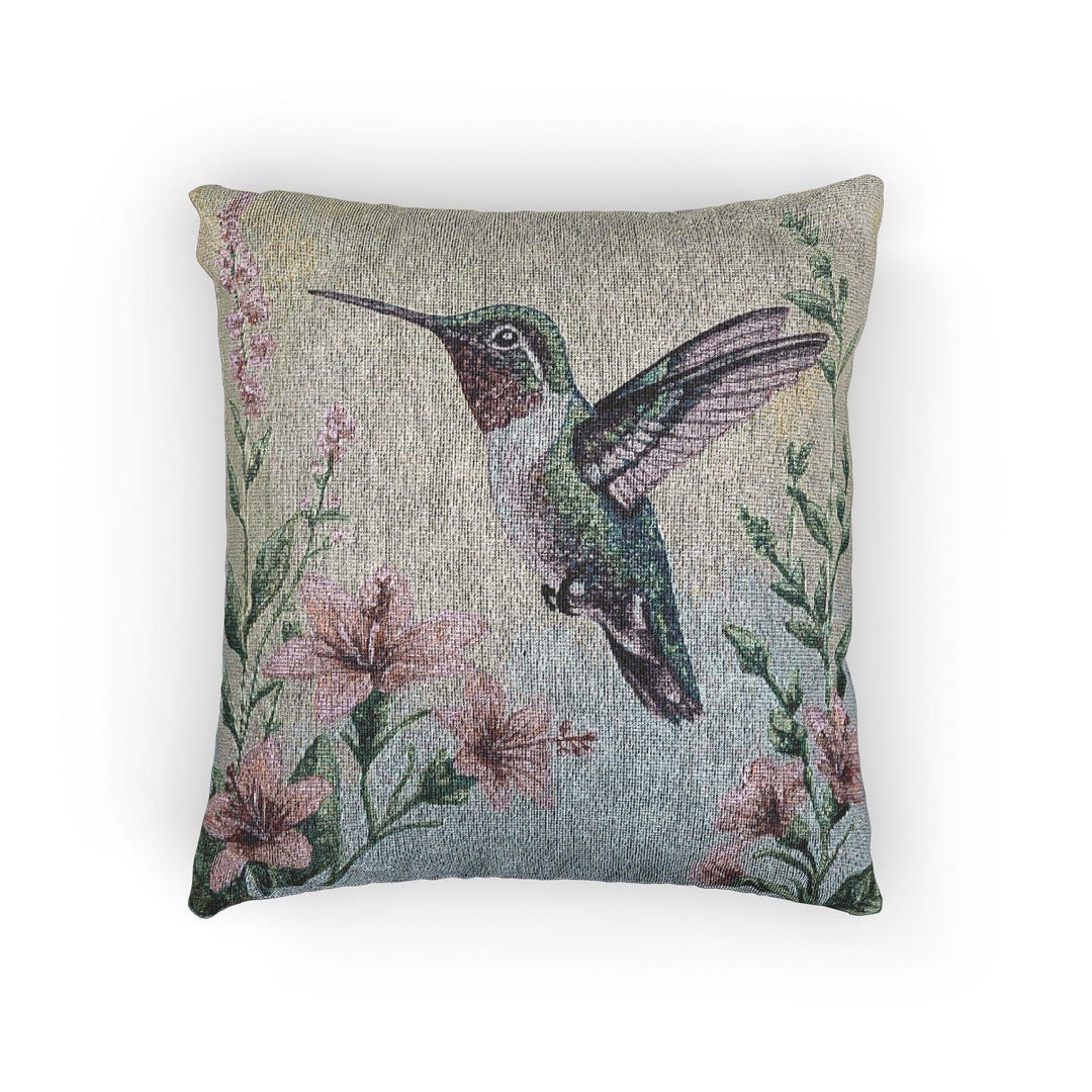 Hummingbird Floral Woven Pillow: Boho Home Decor - Etsy