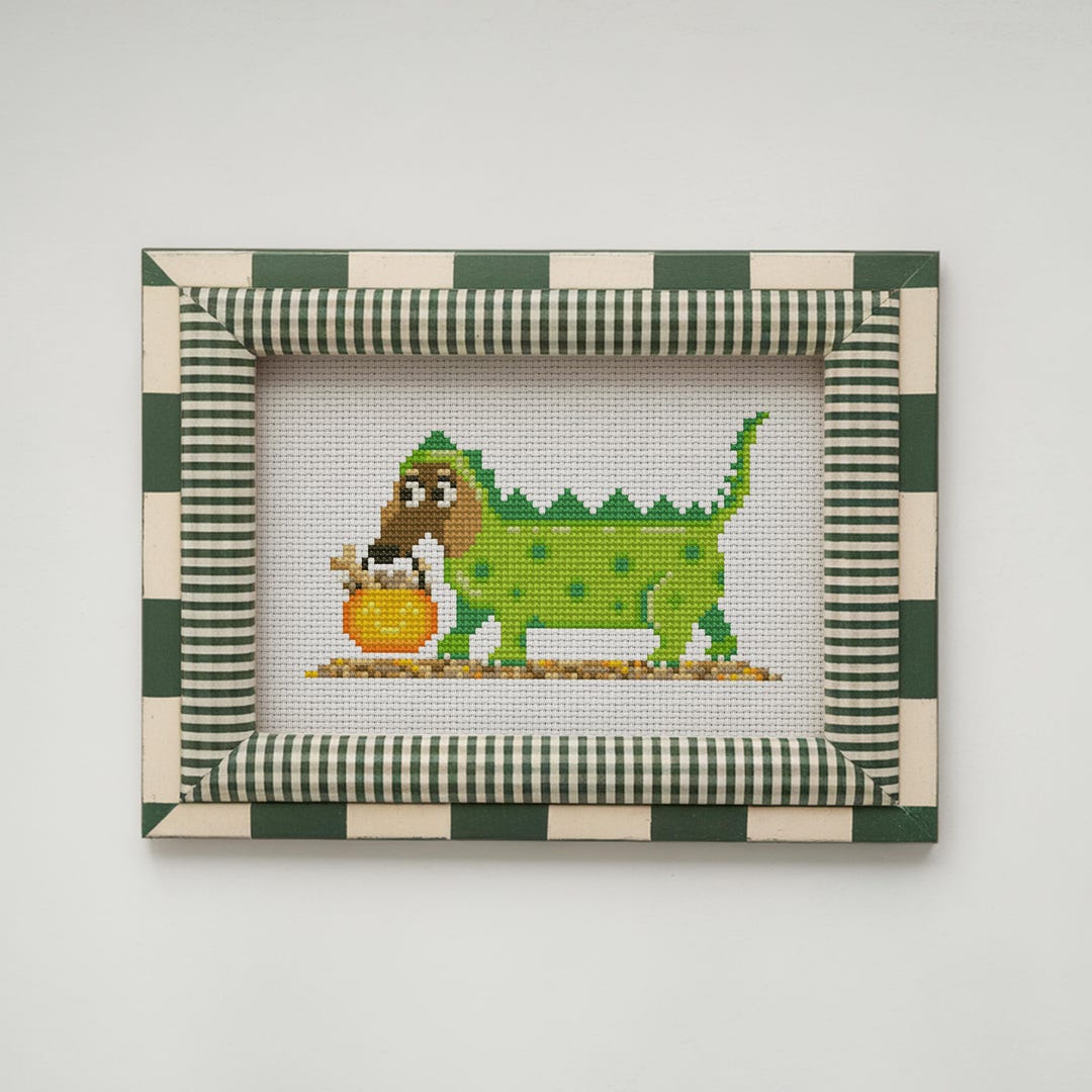 Dog Dachshund in Dinosaur Costume, Halloween Autumn Cross Stitch ...