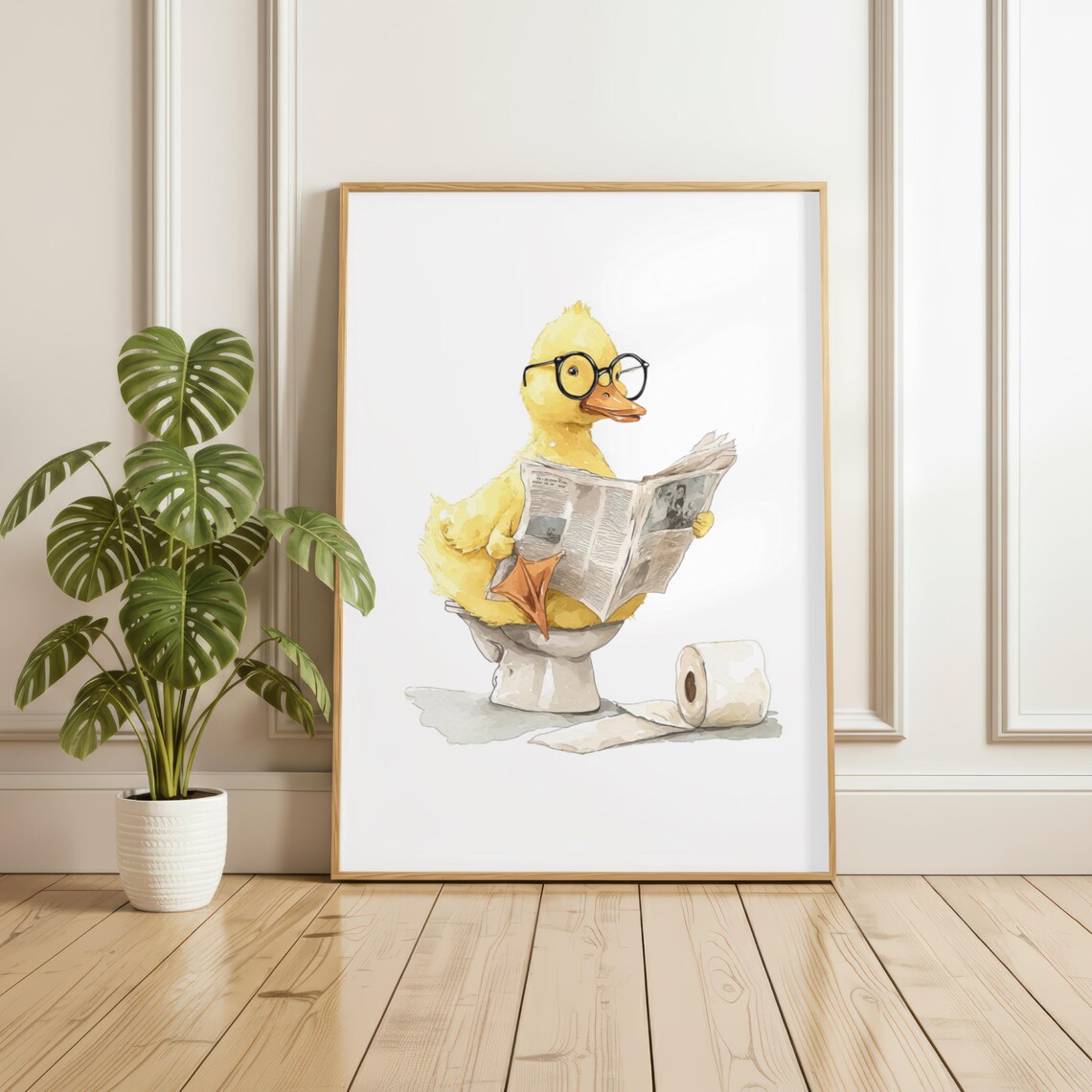 Funny Yellow Duck Poster | Playful Animal Toilet Print | Bathroom Decor ...