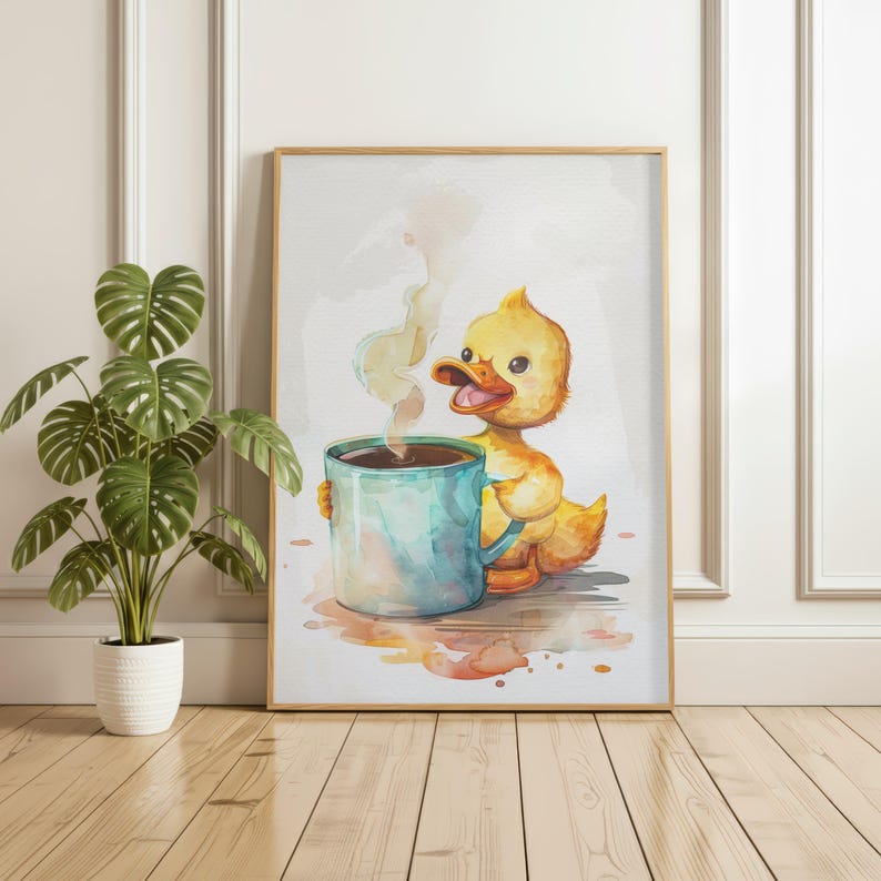 Yellow Duck Coffee Cup Art Print: Quirky Animal Wall Decor (museum ...