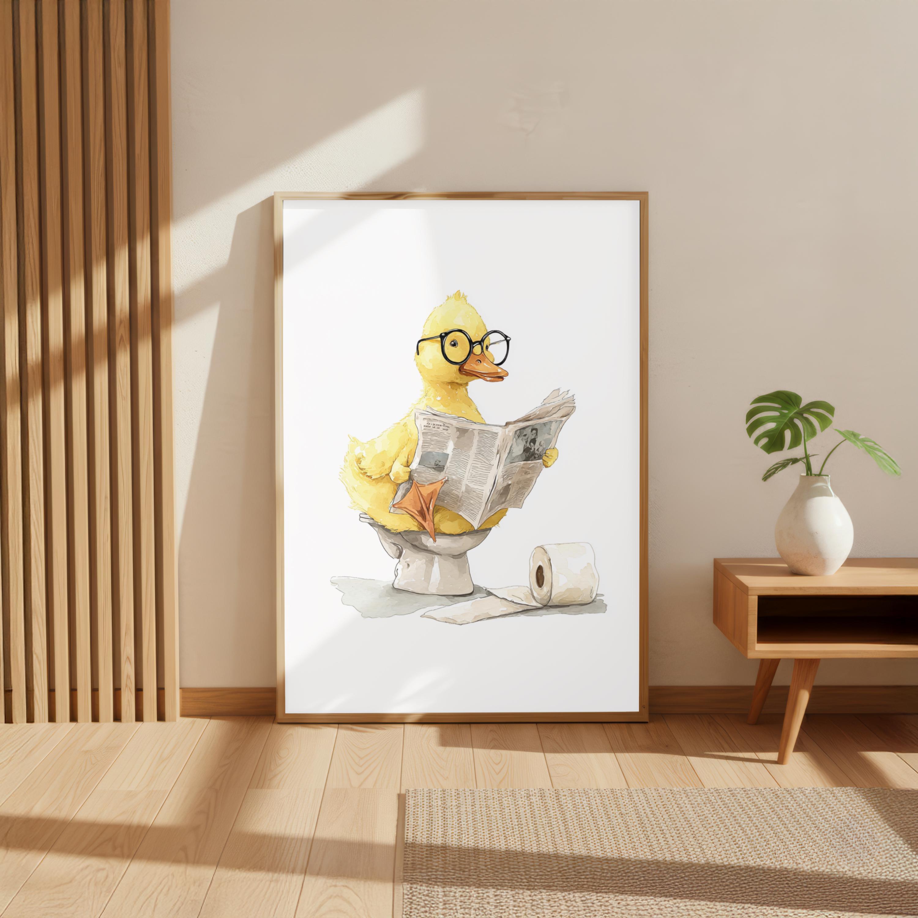Funny Yellow Duck Poster | Playful Animal Toilet Print | Bathroom Decor ...