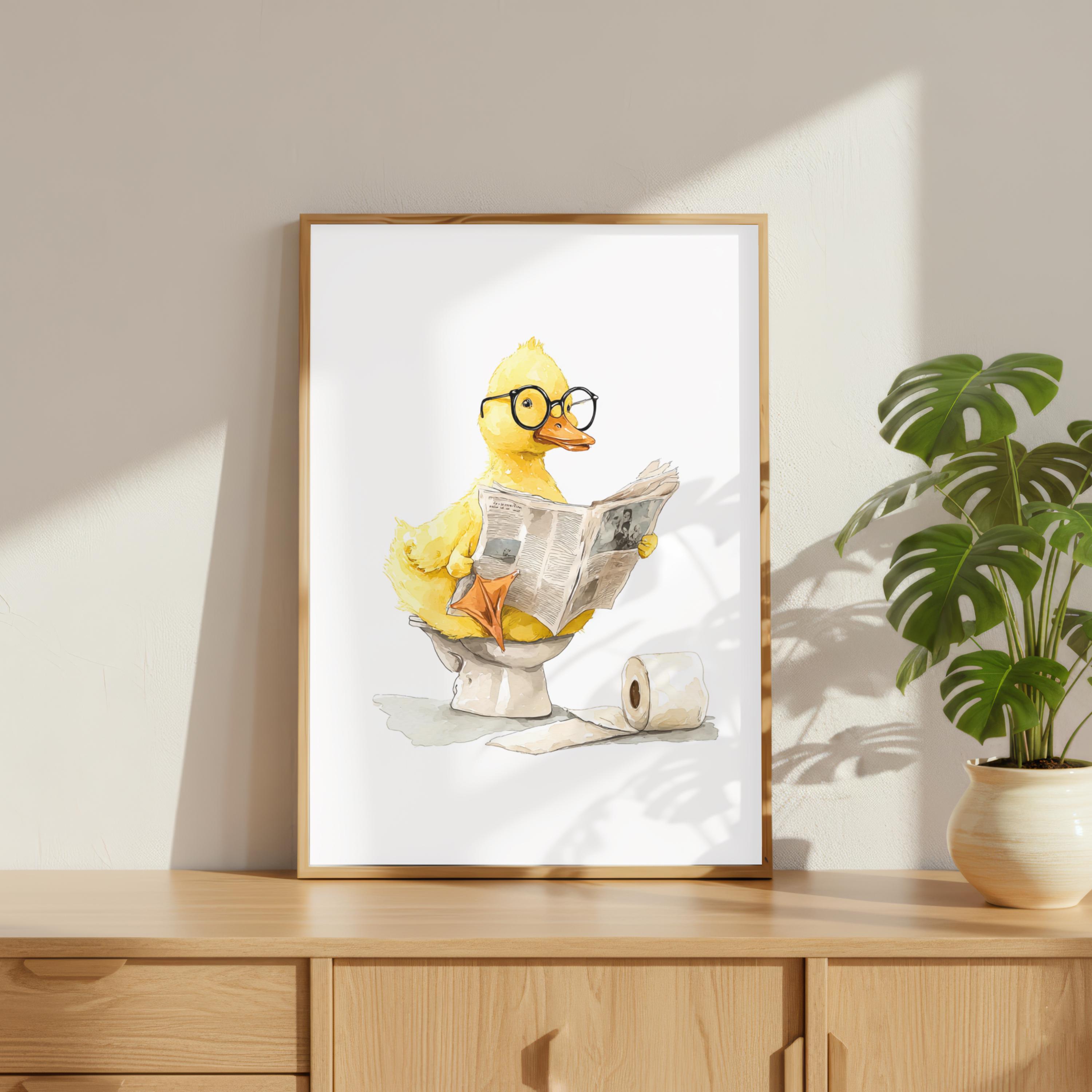 Funny Yellow Duck Poster | Playful Animal Toilet Print | Bathroom Decor ...