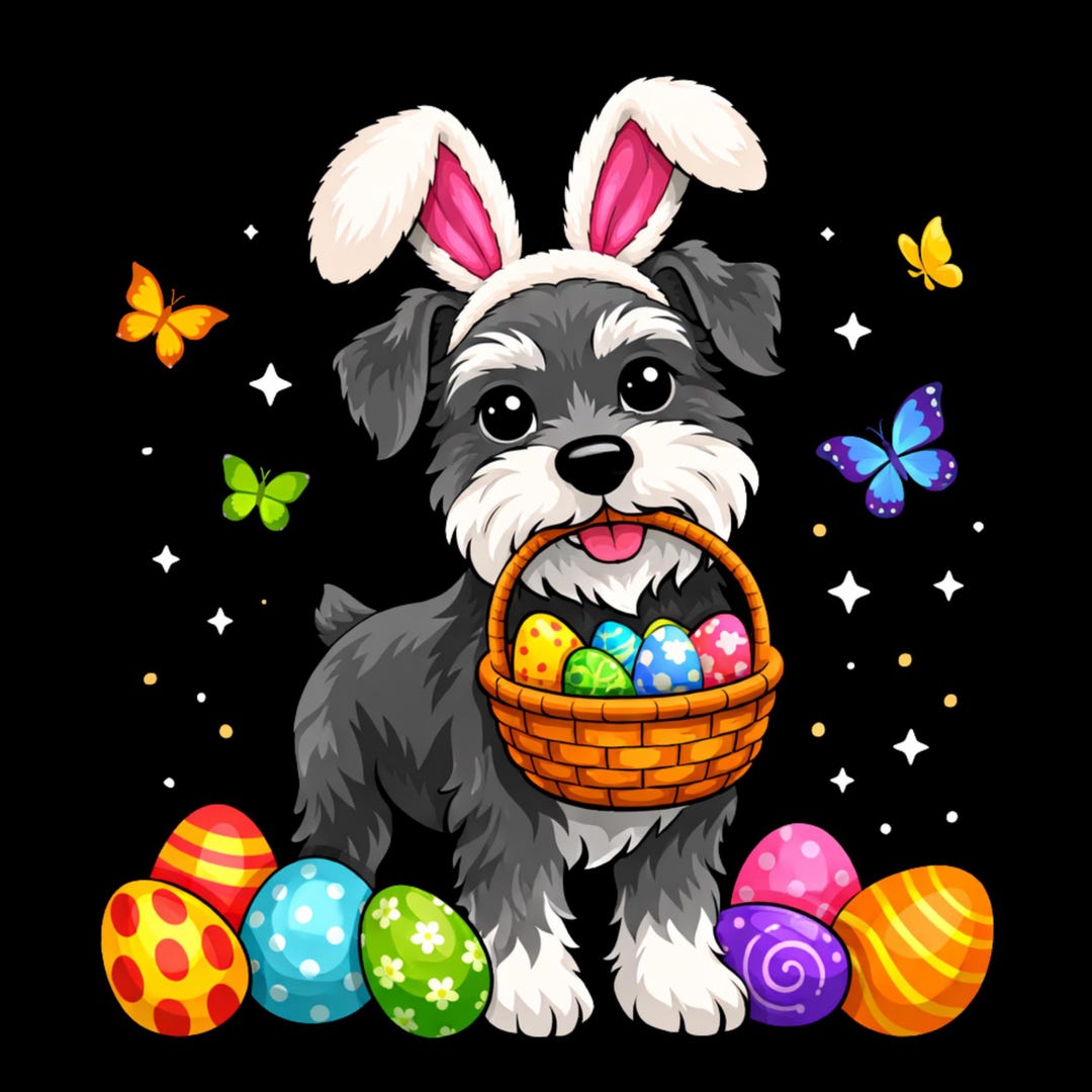 Schnauzer Easter PNG, Cute Bunny Ears Dog Sublimation, Schnauzer Easter ...