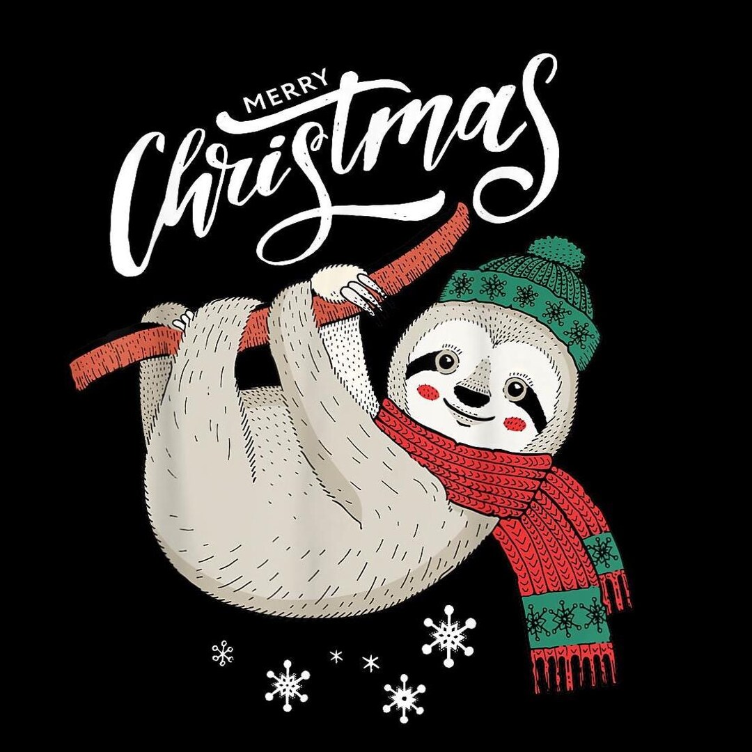 Merry Christmas Sloth PNG, Cute Sloth in Winter Hat and Scarf, Holiday ...