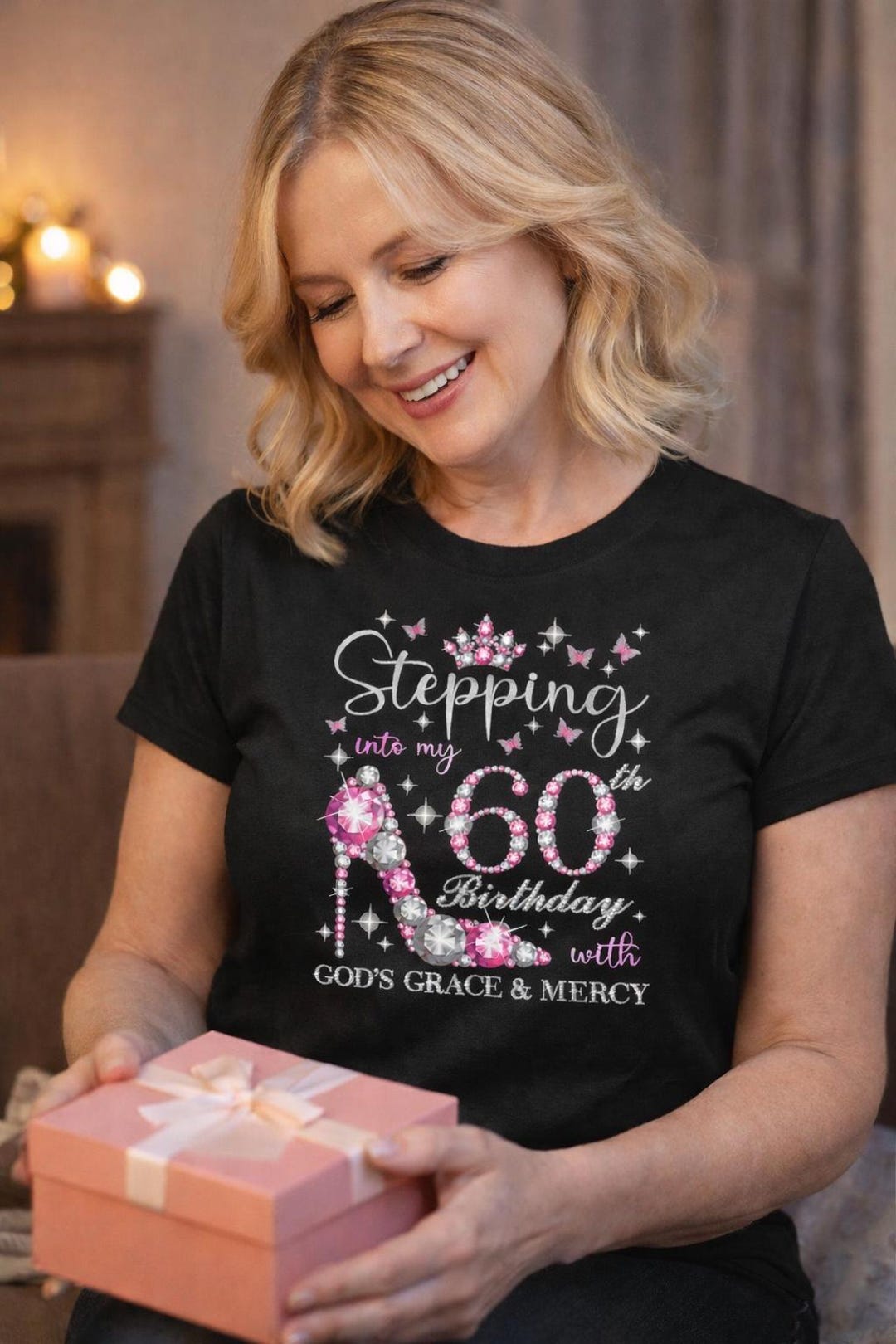 Stepping Into My 60th Birthday PNG, Pink Rhinestone High Heel Design ...