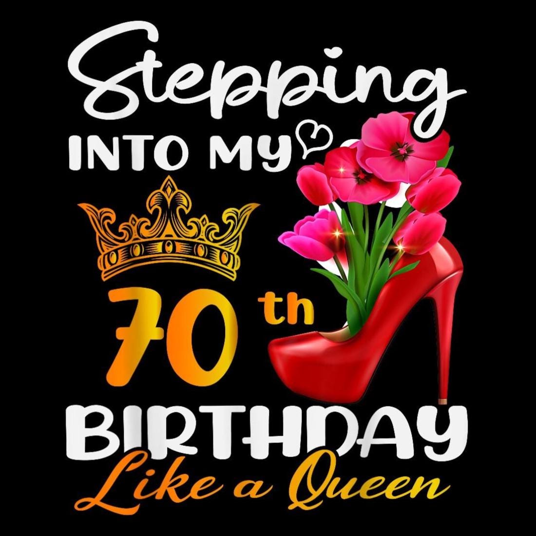Stepping Into My 70th Birthday Like A Queen PNG, Pink Glitter Milestone ...
