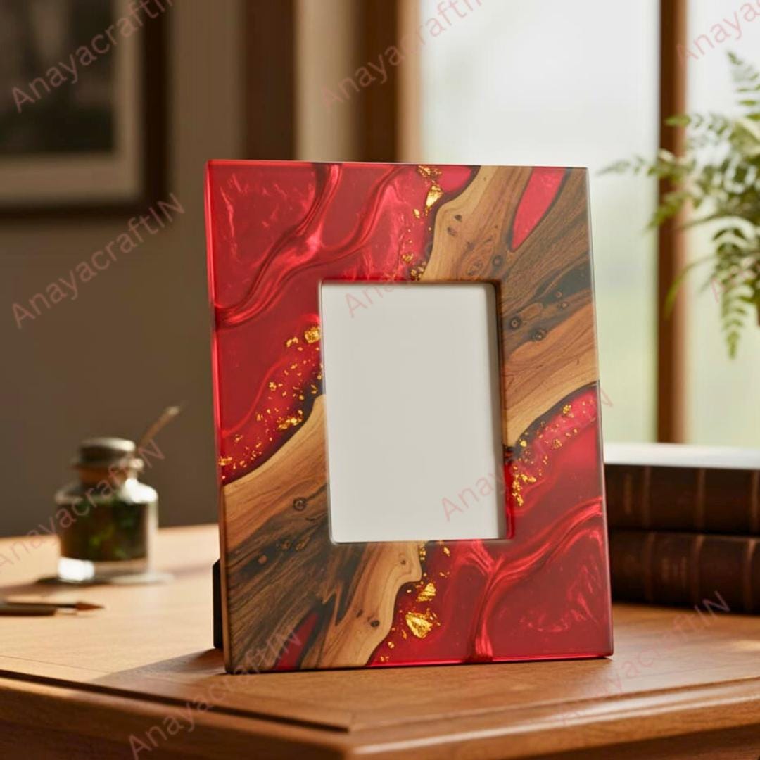 Red Epoxy & Natural Wood Photo Frame, Modern Handmade Picture Frame - Etsy