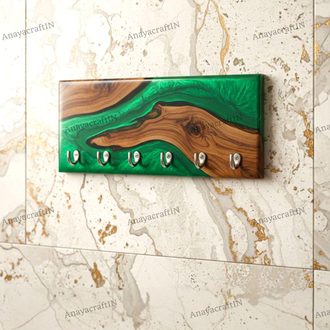 Handmade Green Epoxy Key Holder | Solid Wood Wall Organizer for Home - Etsy