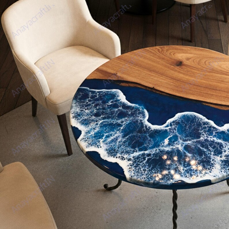 Handmade Natural Wood & Blue Epoxy Round Table Artistic Coffee Table - Etsy