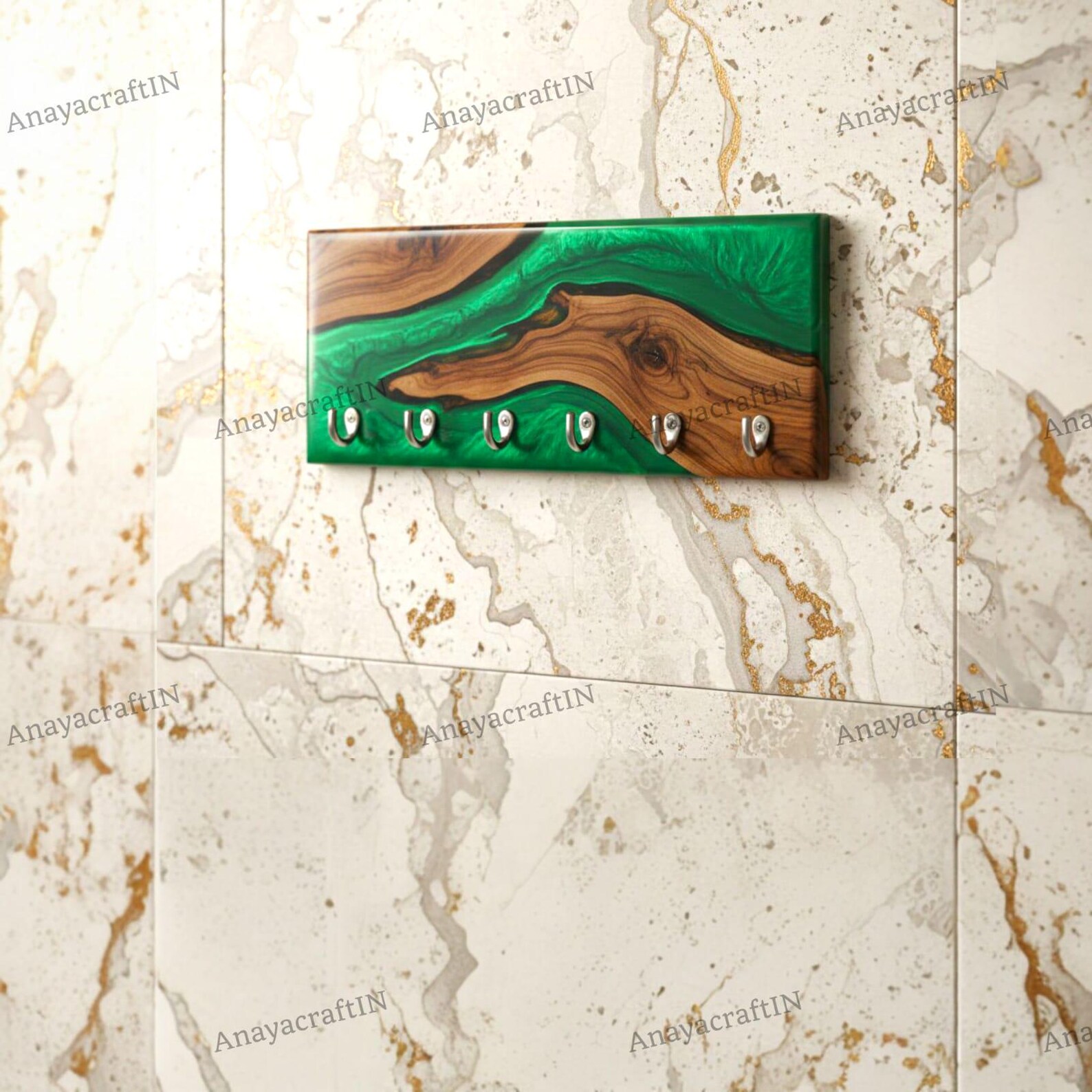 Handmade Green Epoxy Key Holder | Solid Wood Wall Organizer for Home - Etsy