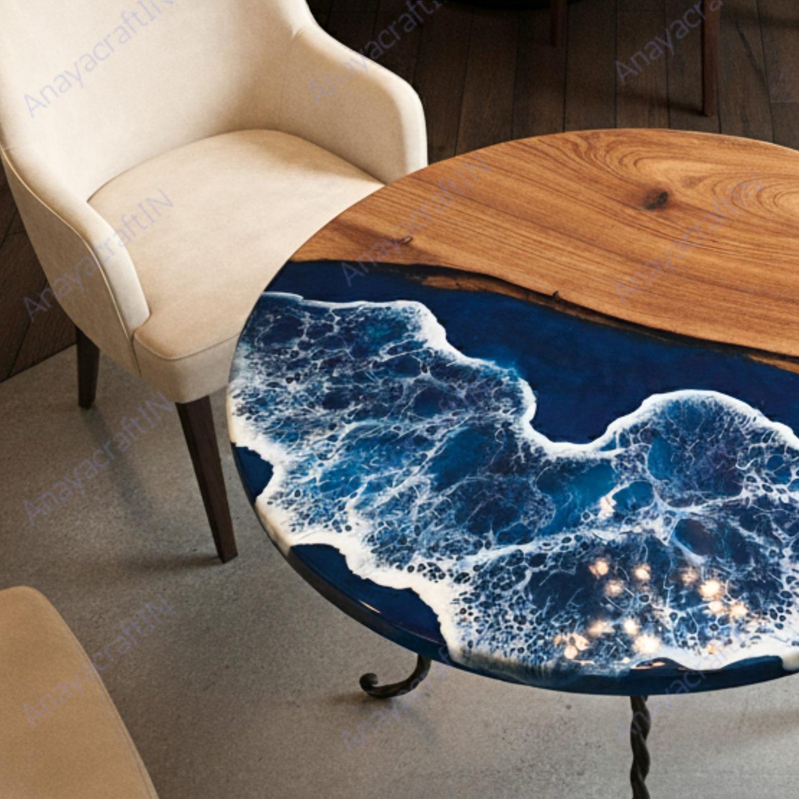 Handmade Natural Wood & Blue Epoxy Round Table Artistic Coffee Table - Etsy