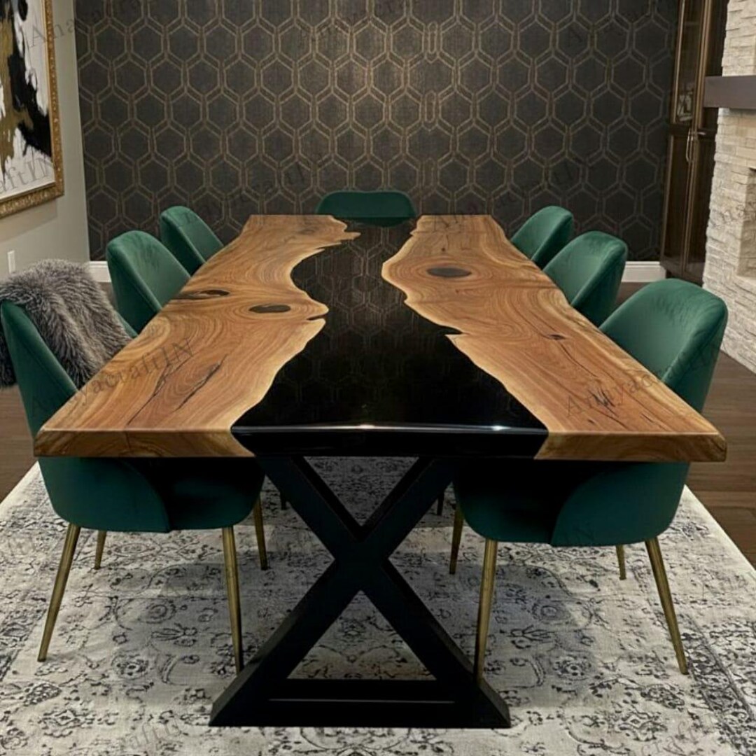 Custom Live Edge Black Epoxy Resin Dining Table | Solid Wood ...