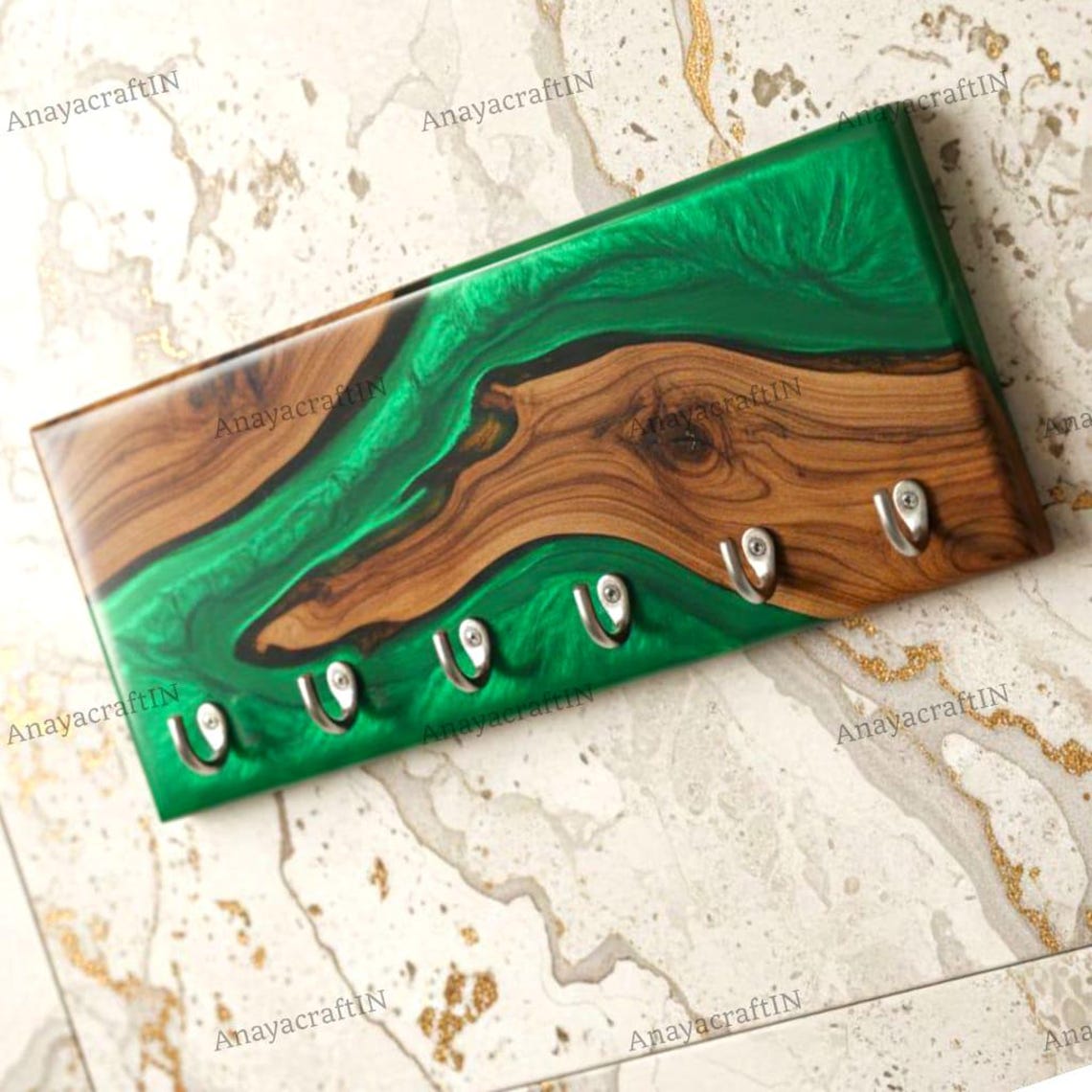 Handmade Green Epoxy Key Holder | Solid Wood Wall Organizer for Home - Etsy