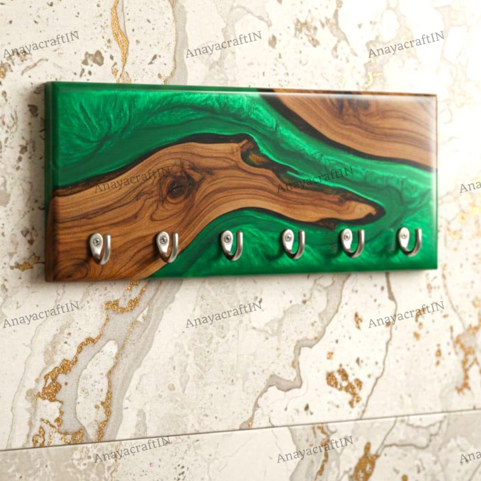 Handmade Green Epoxy Key Holder | Solid Wood Wall Organizer for Home - Etsy