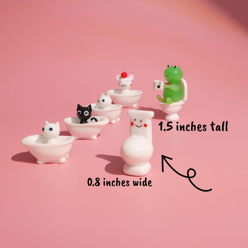 Handmade Glass Cat-in-bathtub Figurines – Whimsical Lampwork Mini Cats ...