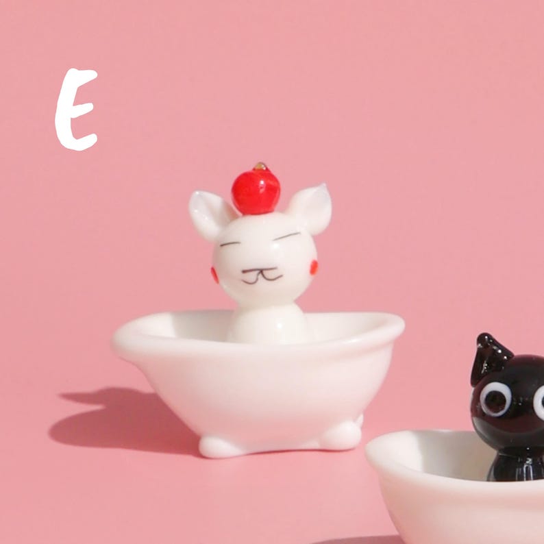 Handmade Glass Cat-in-bathtub Figurines – Whimsical Lampwork Mini Cats ...
