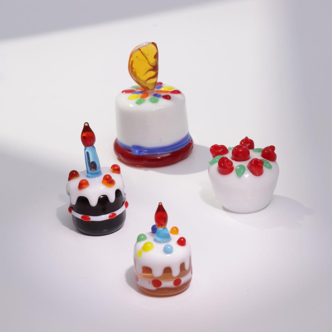 Handmade Glass Cake Figurines - Four Styles of Birthday Cake, Cute Food ...