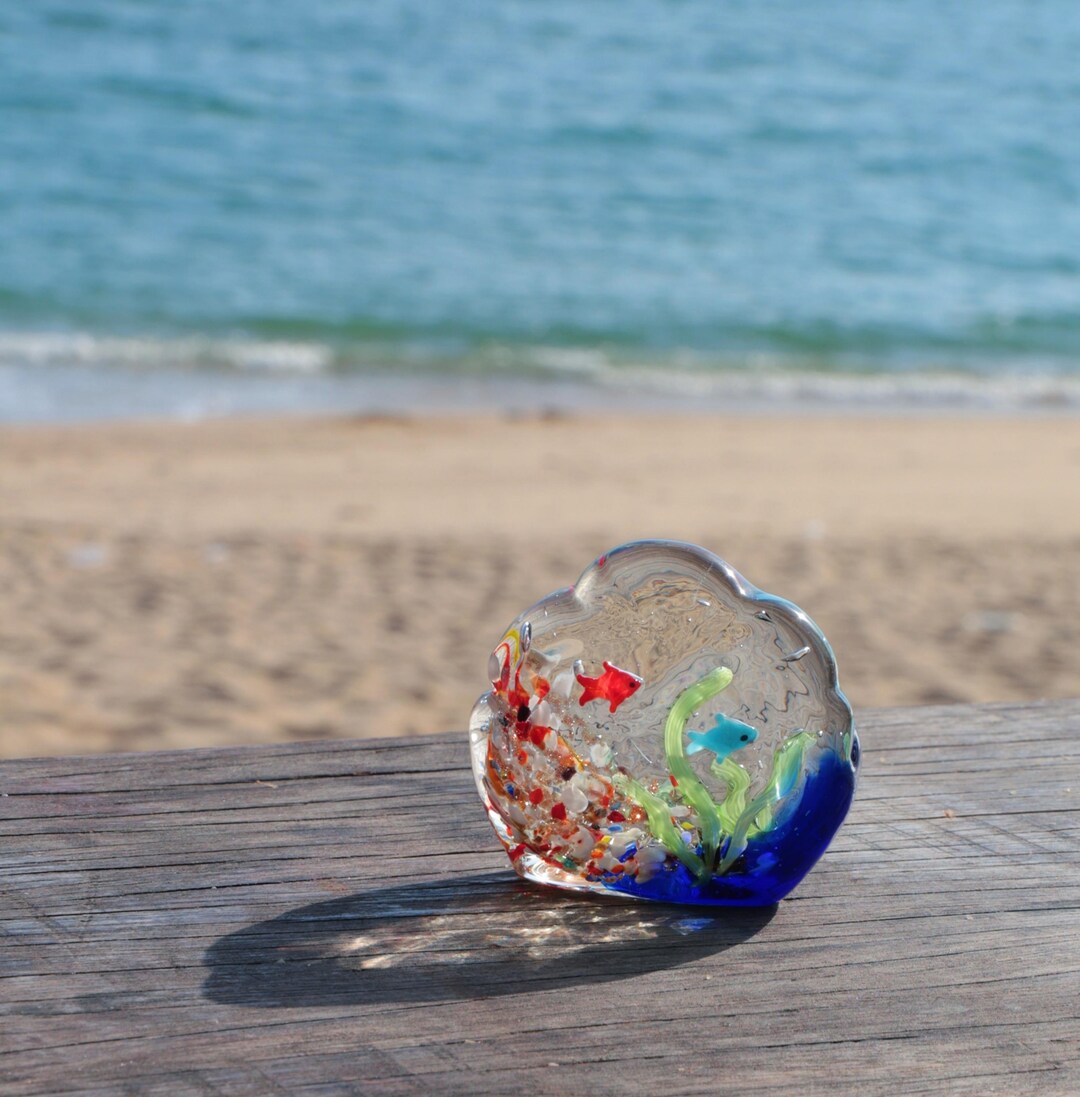 Hand-blown Glass Ocean Scene Figurine – Colorful Underwater Sculpture ...