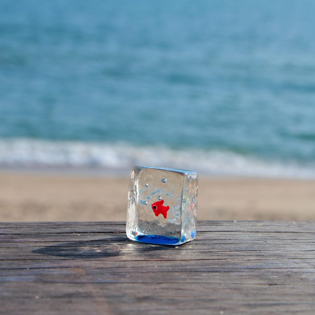 Hand-blown Glass Fish Cube Figurine – Mini Ocean Art, Aquarium Decor ...