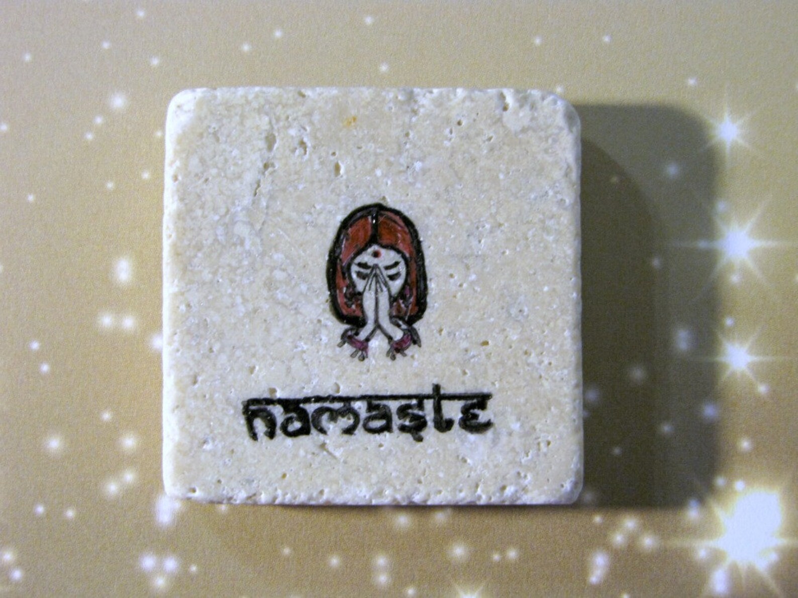 Namaste...traditional..indian Woman..greeting..natural Stone Magnet 2x2 ...