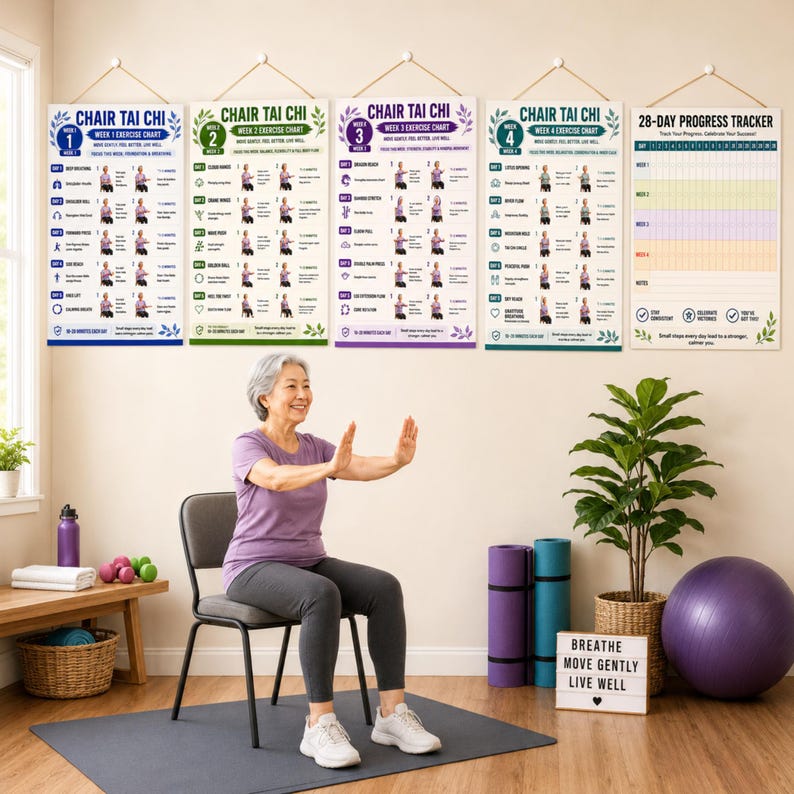 Chair Tai Chi Workout for Seniors Printable Poster Bundle 28 Day ...