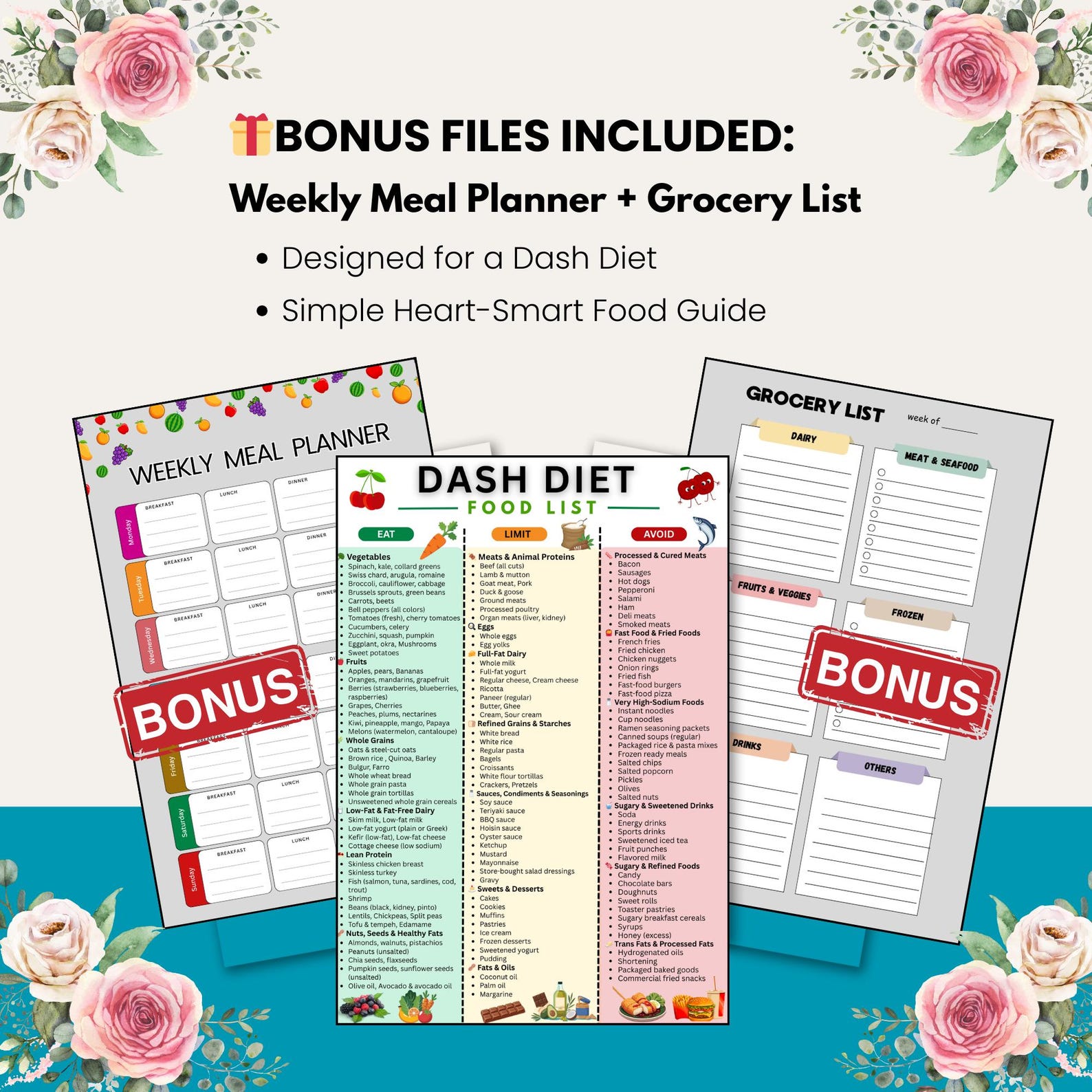 DASH Diet Food List Printable PDF, Dash Diet Meal Plan & Food Chart ...