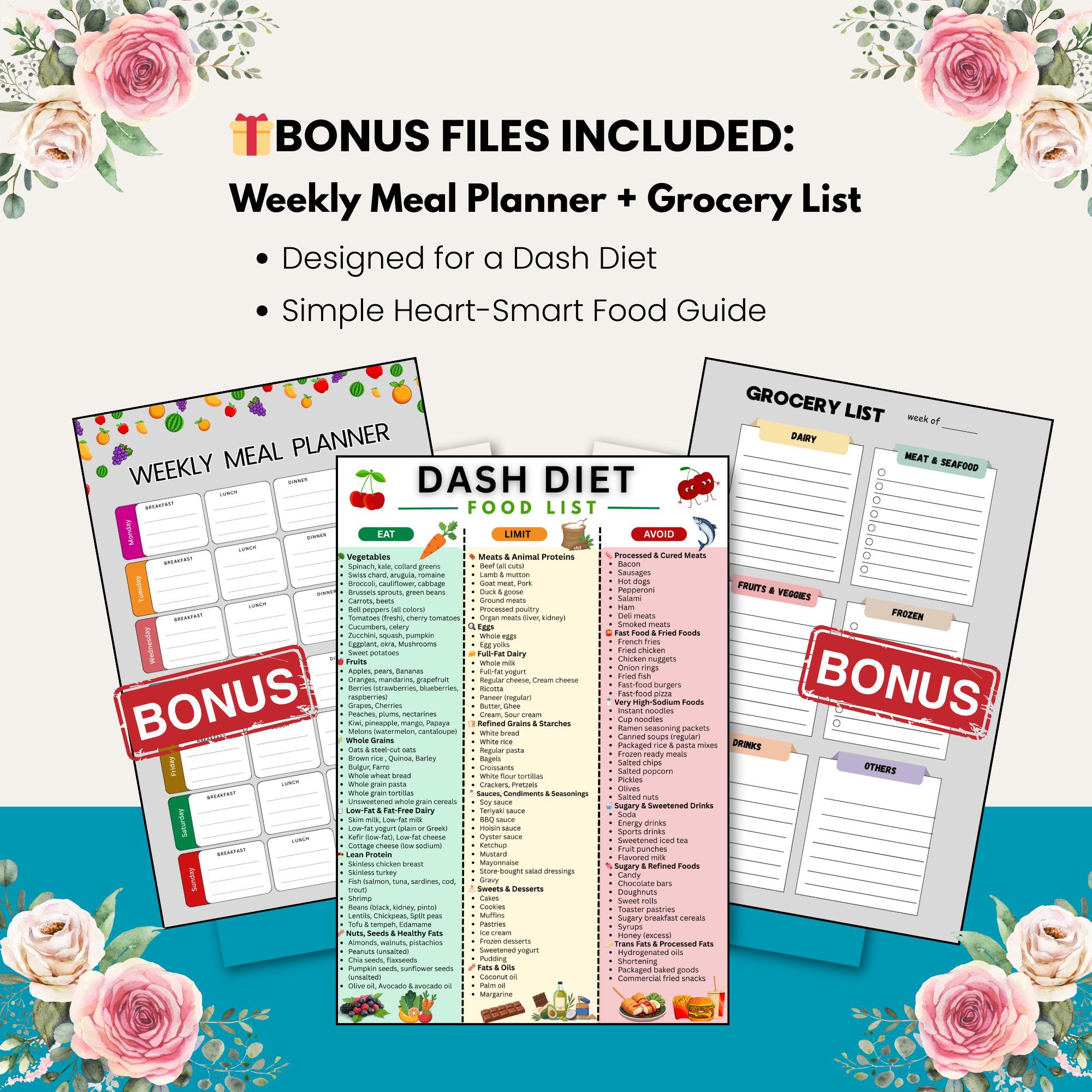 DASH Diet Food List Printable PDF, Dash Diet Meal Plan & Food Chart ...