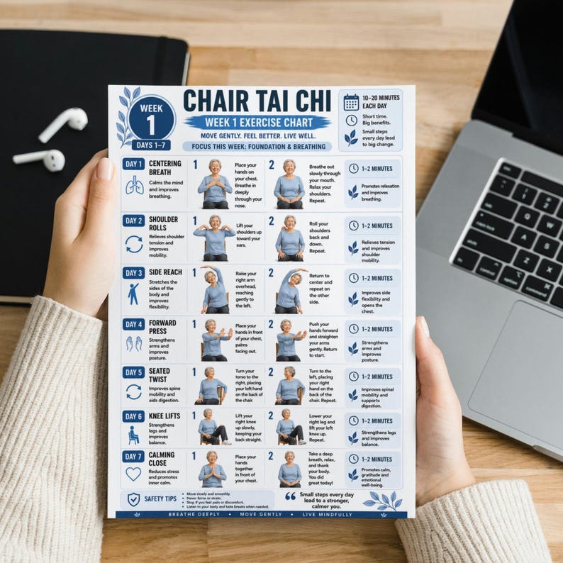 Chair Tai Chi Workout for Seniors Printable Poster Bundle 28 Day ...