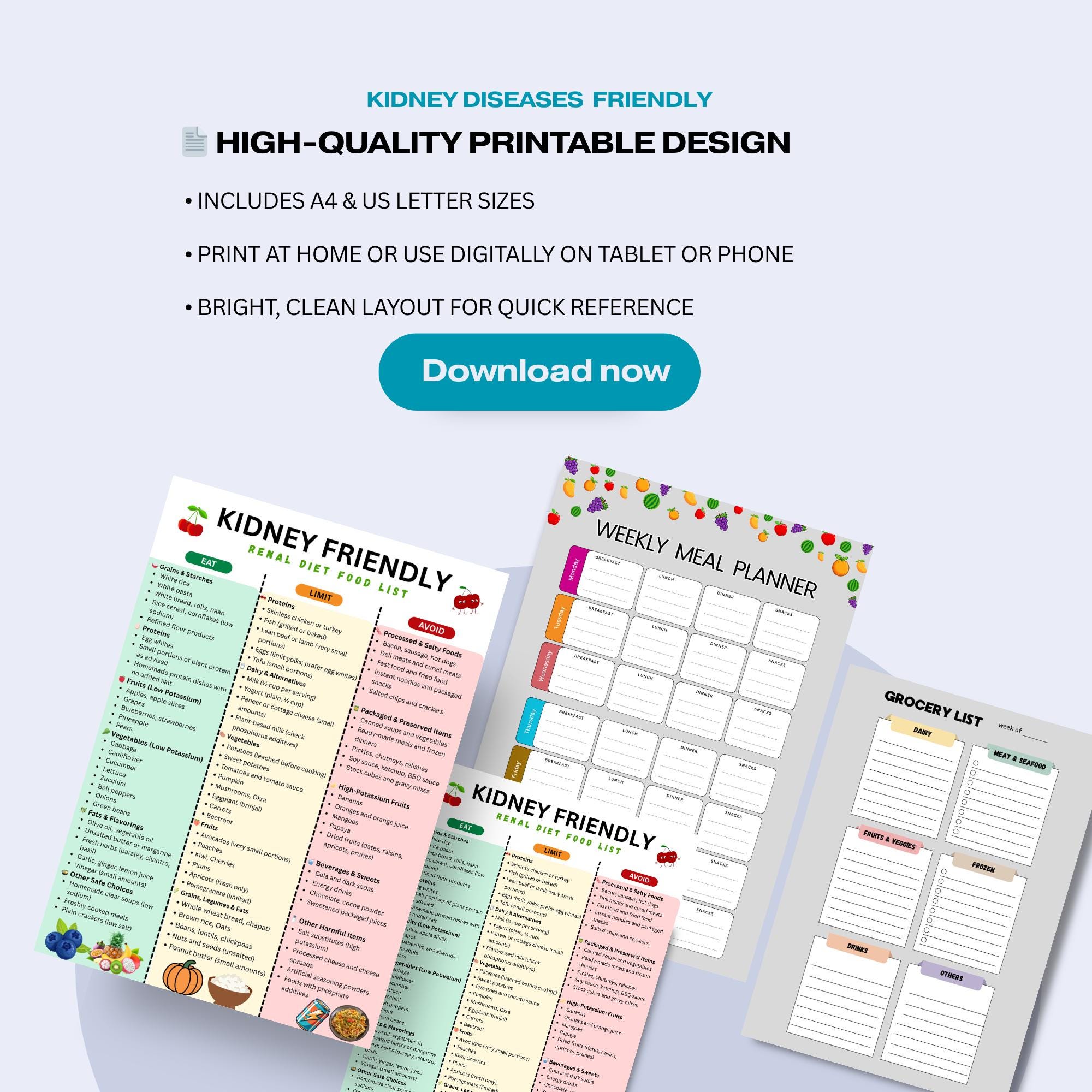 Kidney Friendly Food List Printable | Renal Diet Food Chart PDF ...