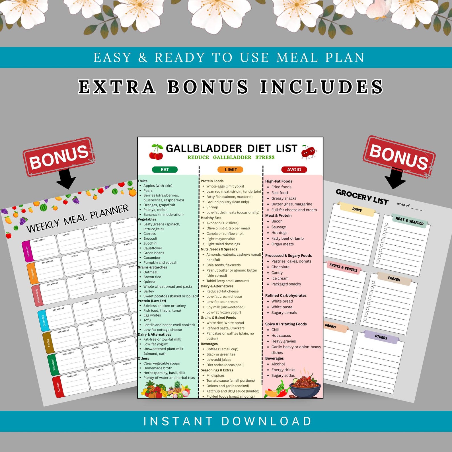 Gallbladder Diet Meal Plan Printable | Gallbladder Food List & Food ...