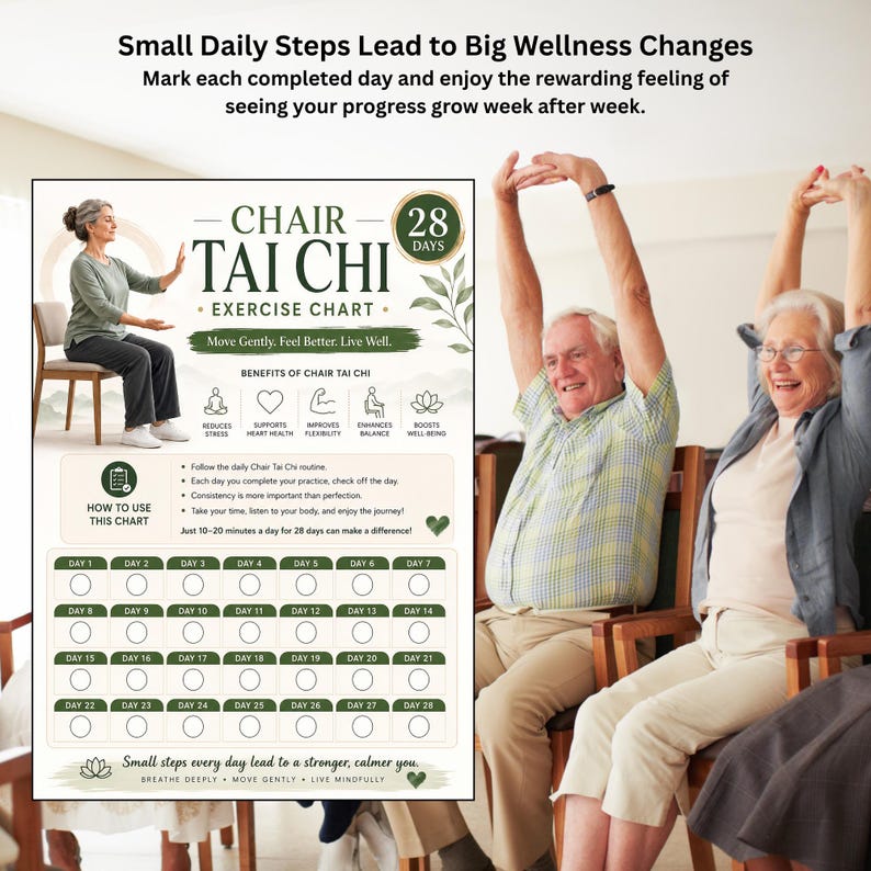 Chair Tai Chi Workout for Seniors Printable Poster Bundle 28 Day ...